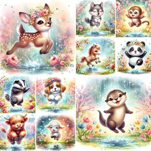 Spring Animals Having Fun Clipart Bundle, Cute Watercolor Mega Images ...