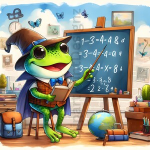 Cute Back to School Frogs Clipart Bundle, Watercolor Frog Clip Art ...