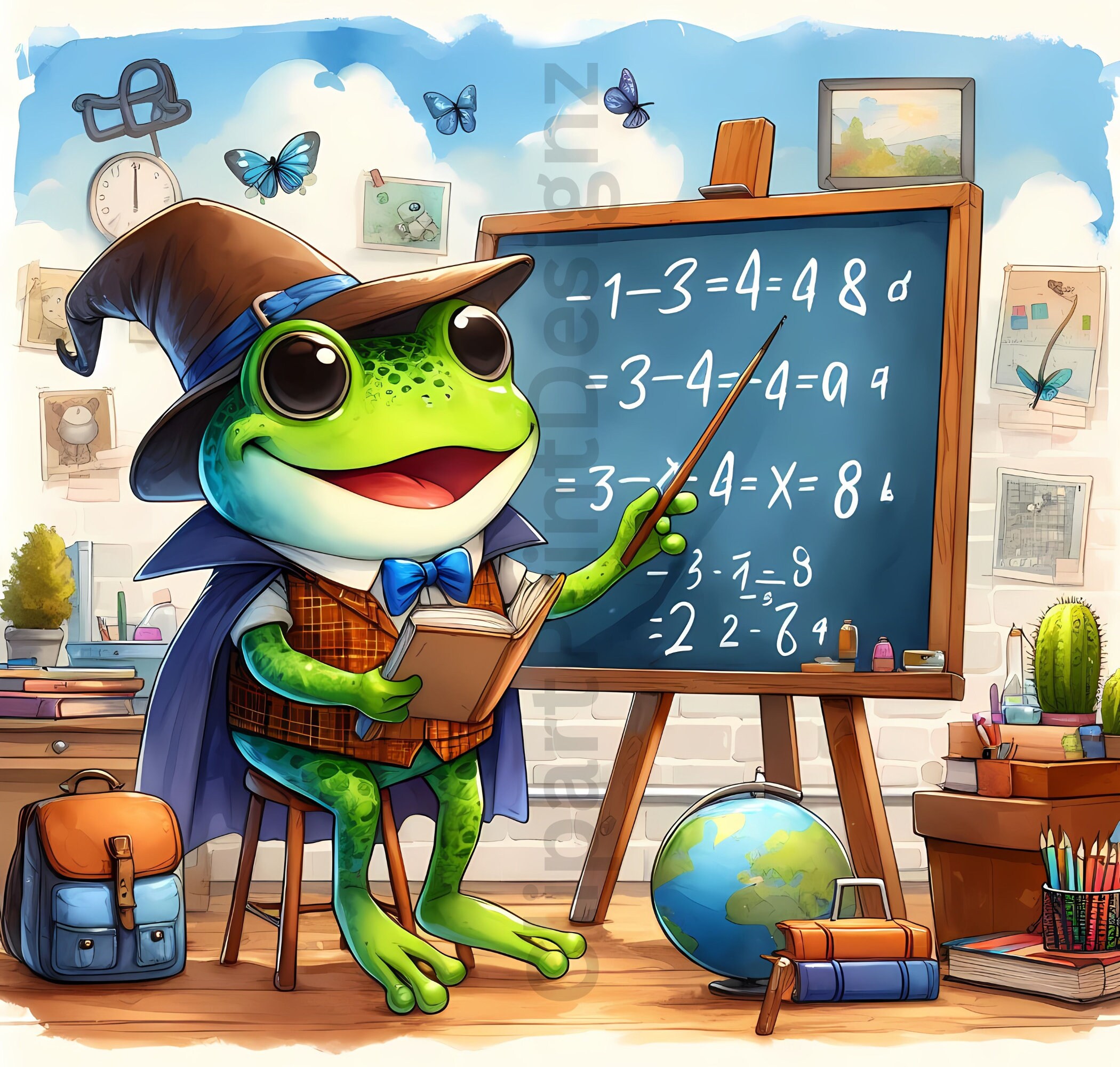 Cute Back to School Frogs Clipart Bundle, Watercolor Frog Clip Art ...