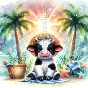 Cute Summer Cows Clipart Bundle, Watercolor Cow Clip Art Images, High ...