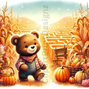 Cute Fall Bears Clipart Bundle, Watercolor Autumn Bear Clip Art Images ...