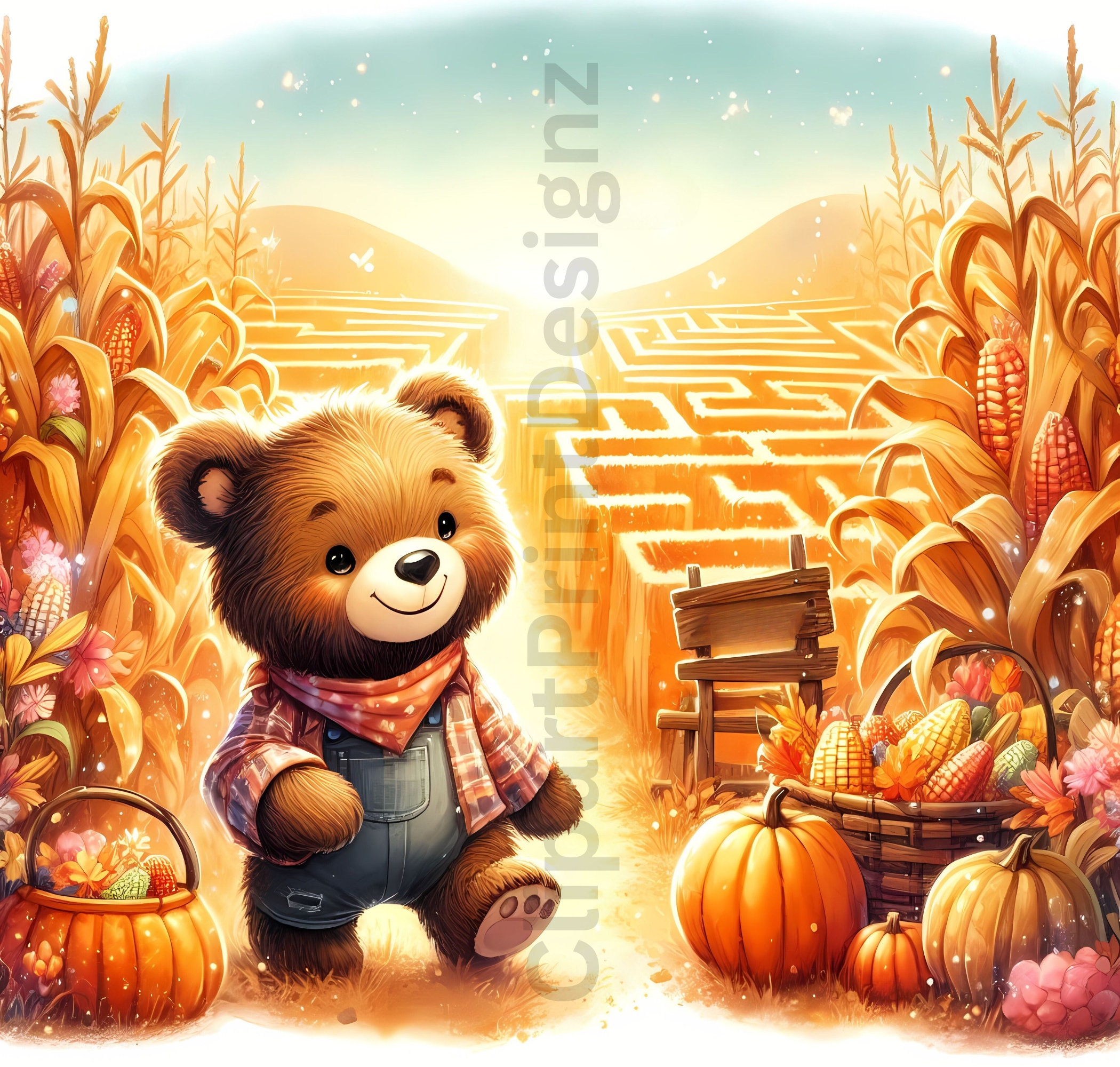 Cute Fall Bears Clipart Bundle, Watercolor Autumn Bear Clip Art Images ...