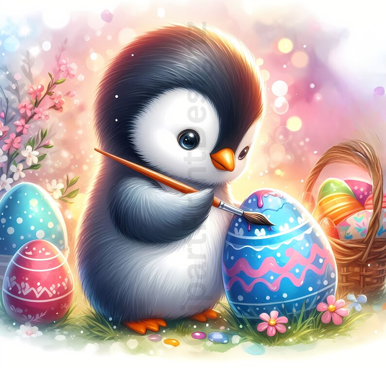Cute Easter Penguins Clipart, Funny Watercolor Animal Images, High ...