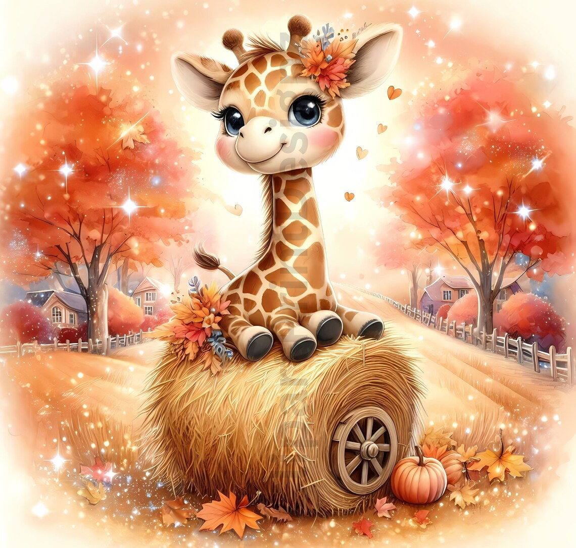 Cute Fall Giraffes Clipart Bundle, Watercolor Giraffe Clip Art Images ...