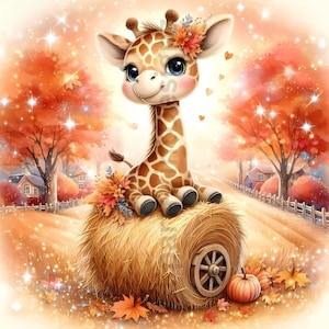 Cute Fall Giraffes Clipart Bundle, Watercolor Giraffe Clip Art Images ...