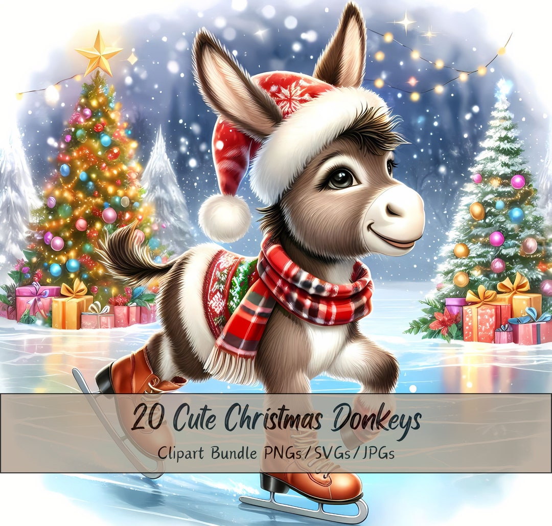 Cute Christmas Donkeys Clipart Bundle, Xmas Donkey Clip Art Images ...
