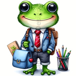 Cute Back to School Frogs Clipart Bundle, Watercolor Frog Clip Art ...