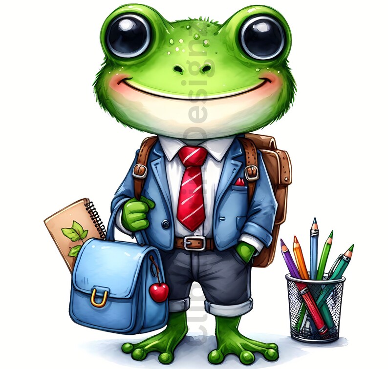Cute Back to School Frogs Clipart Bundle, Watercolor Frog Clip Art ...