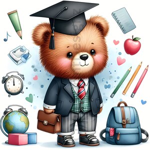 Cute Back to School Bears Clipart Bundle, Watercolor Bear Clip Art ...