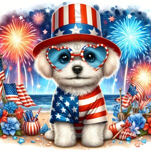 Cute 4th July Dogs Clipart Bundle, Watercolor Patriotic Files Animals ...