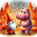 Cute Fall Hippopotamuses Clipart Bundle, Watercolor Hippos Clip Art ...