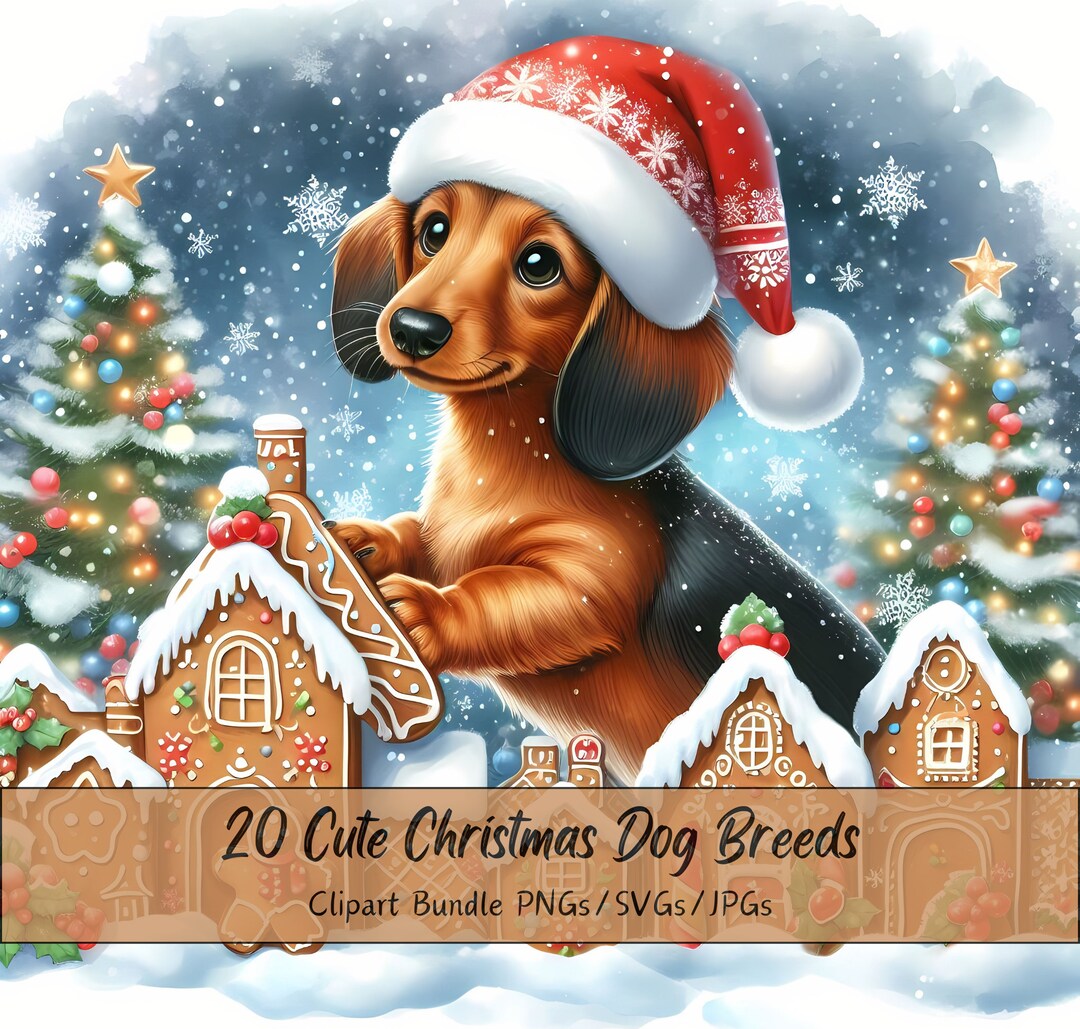 Cute Christmas Dog Breeds Clipart Bundle, Xmas Dogs Breed Clip Art ...