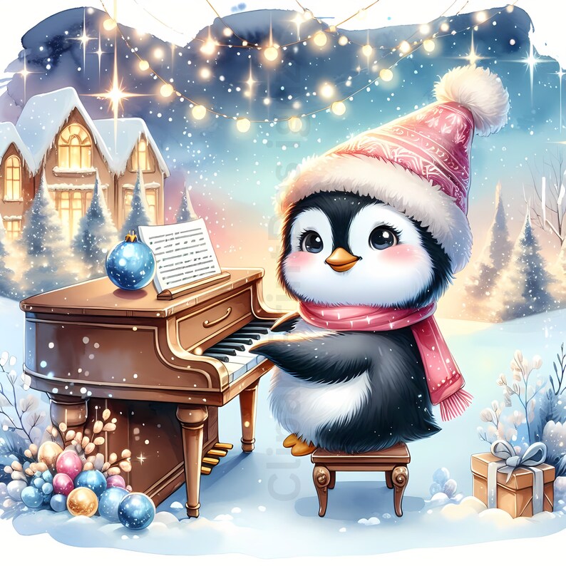 Cute Winter Penguin Clipart Bundle Watercolor Clip Art - Etsy