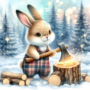 Cute Winter Bunny Clipart Bundle, Festive Watercolor Clip Art Images ...