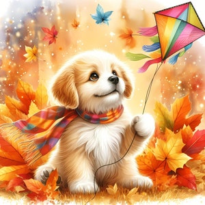 Cute Fall Dogs Clipart Bundle, Watercolor Autumn Dog Clip Art Images ...