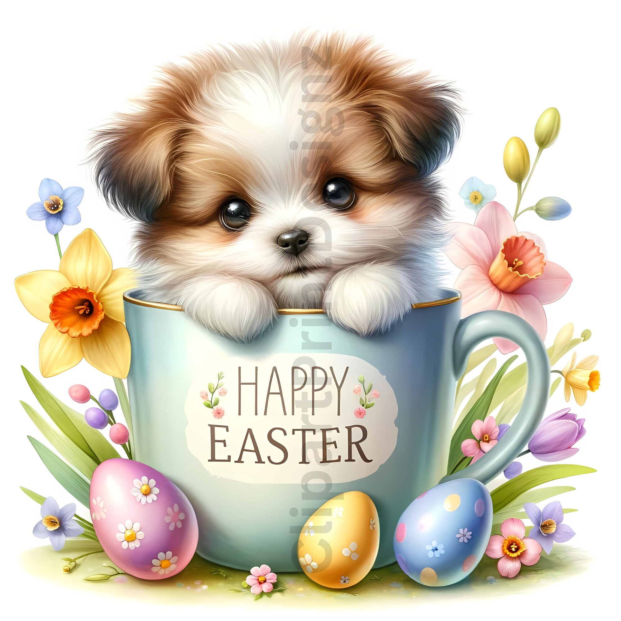 Cute Easter Animals in Easter Cups Clipart Bundle, Watercolor Clip Art ...