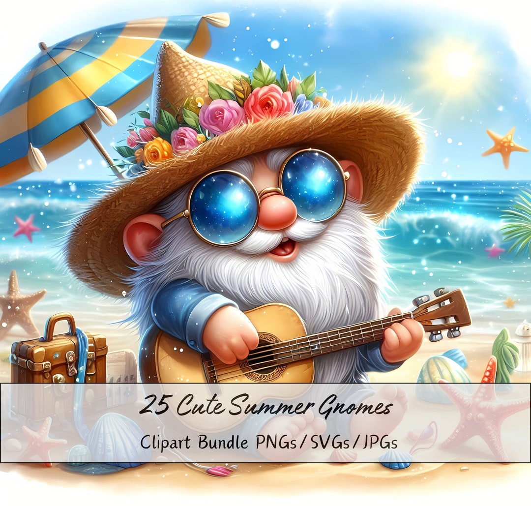 Cute Summer Gnomes Clipart Bundle, Watercolor Gomes Clip Art Images ...
