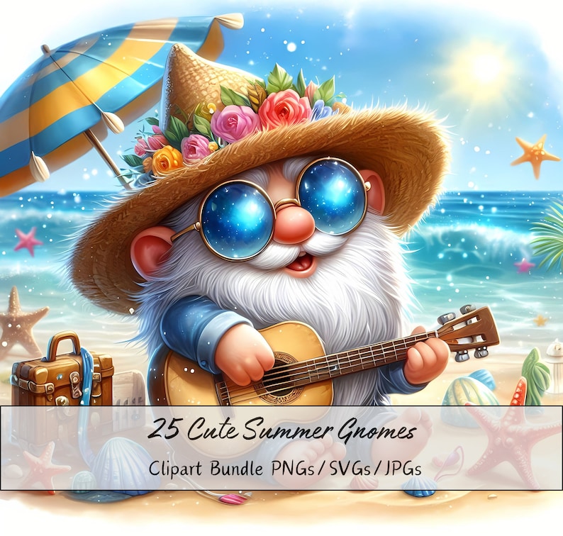 Cute Summer Gnomes Clipart Bundle, Watercolor Gomes Clip Art Images ...