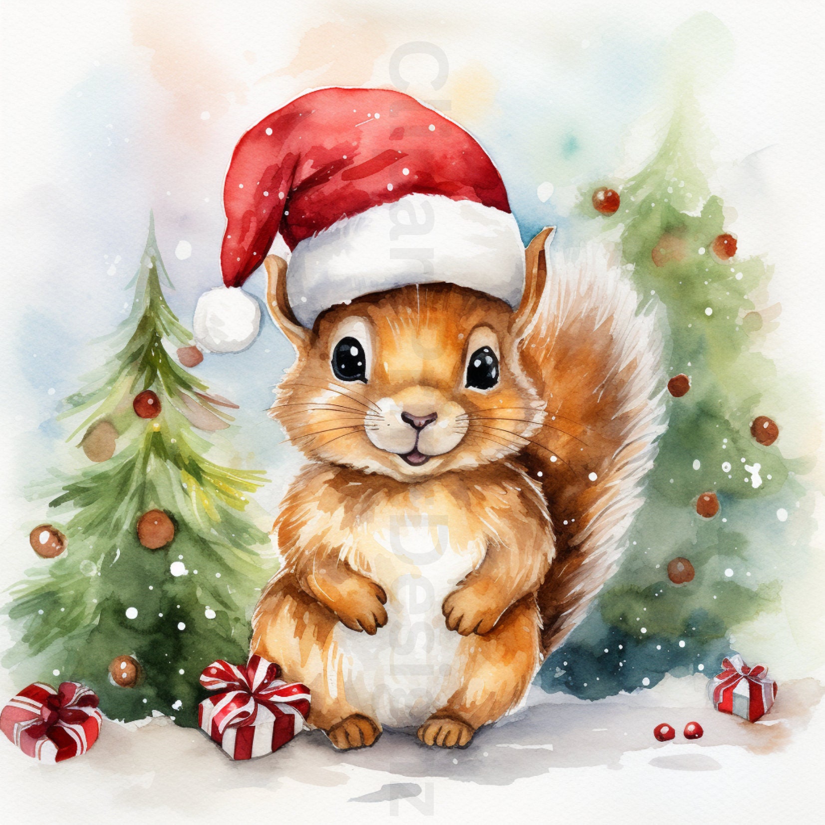 Cute Watercolor Woodland Christmas Animals, Christmas Woodland Clipart ...