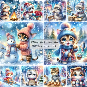 Cute Winter Cat Breeds Clipart Bundle, Festive Watercolor Clip Art ...