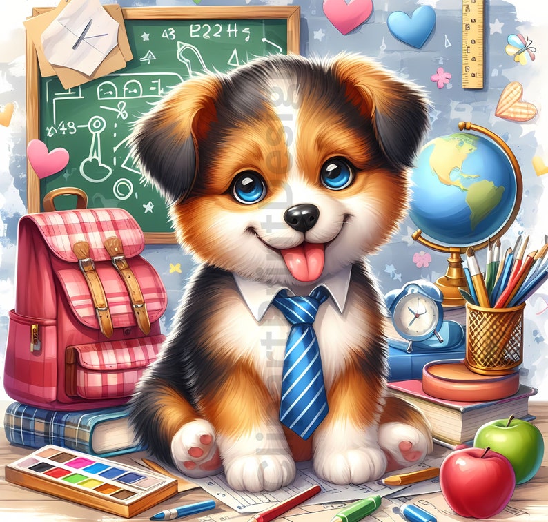 Cute Back to School Dogs Clipart Bundle, Watercolor Dog Clip Art Images ...