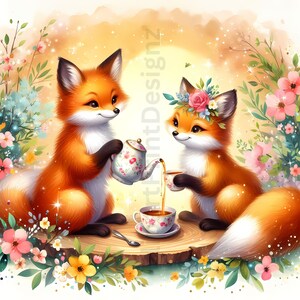 Cute Spring Fox Clipart Bundle, Watercolor Clip Art Images, 20 High ...