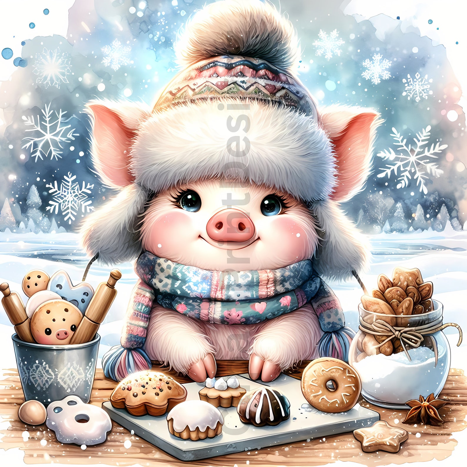 Cute Animals Baking Winter Treats, Clipart Bundle, Festive Watercolor ...