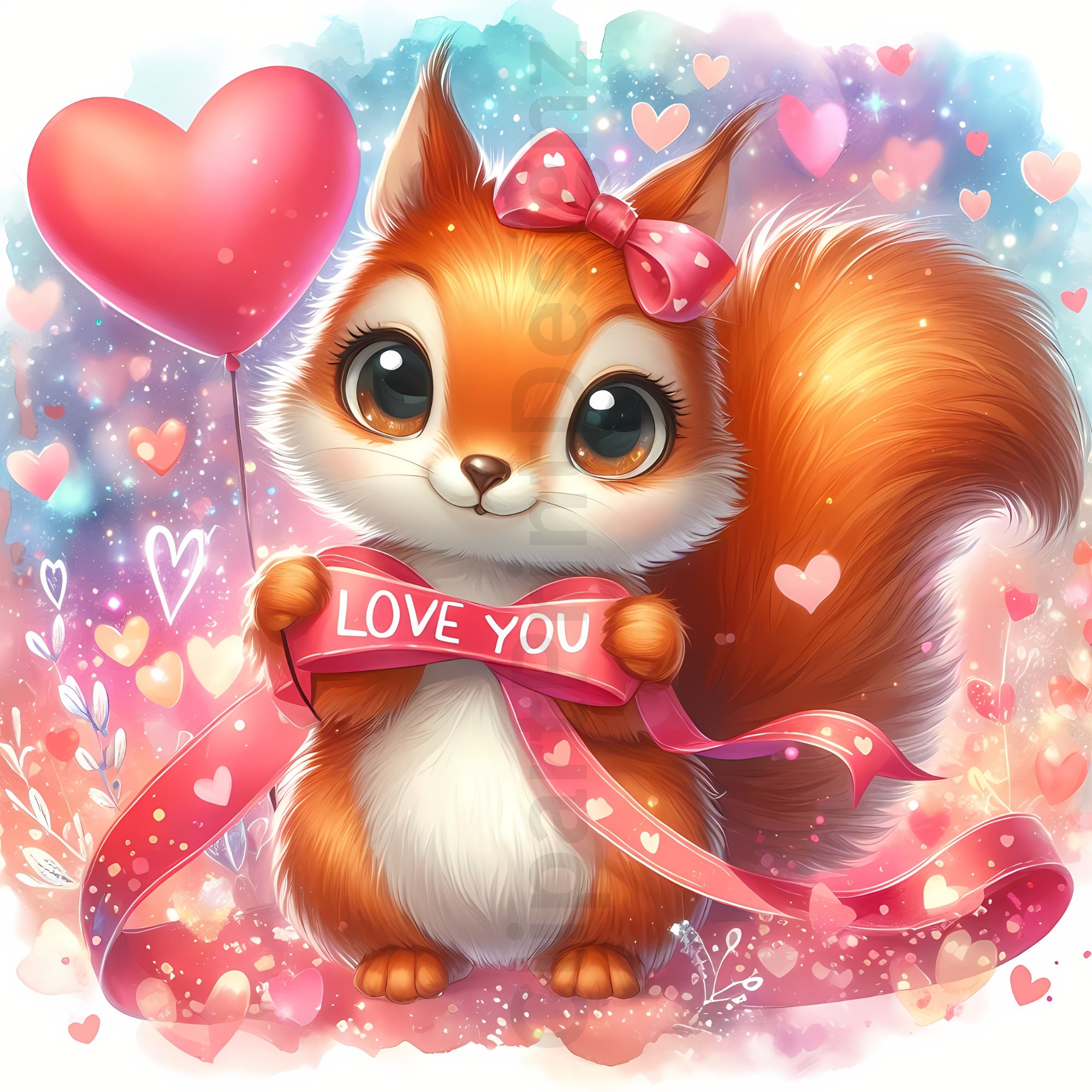 Cute Happy Valentines Day Animals Clipart Bundle, Festive Watercolor ...
