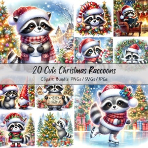 Cute Christmas Raccoons Clipart Bundle, Xmas Raccoon Clip Art Images ...