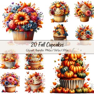 Fall Cupcakes Clipart Bundle, Watercolor Clip Art Images, High Quality ...