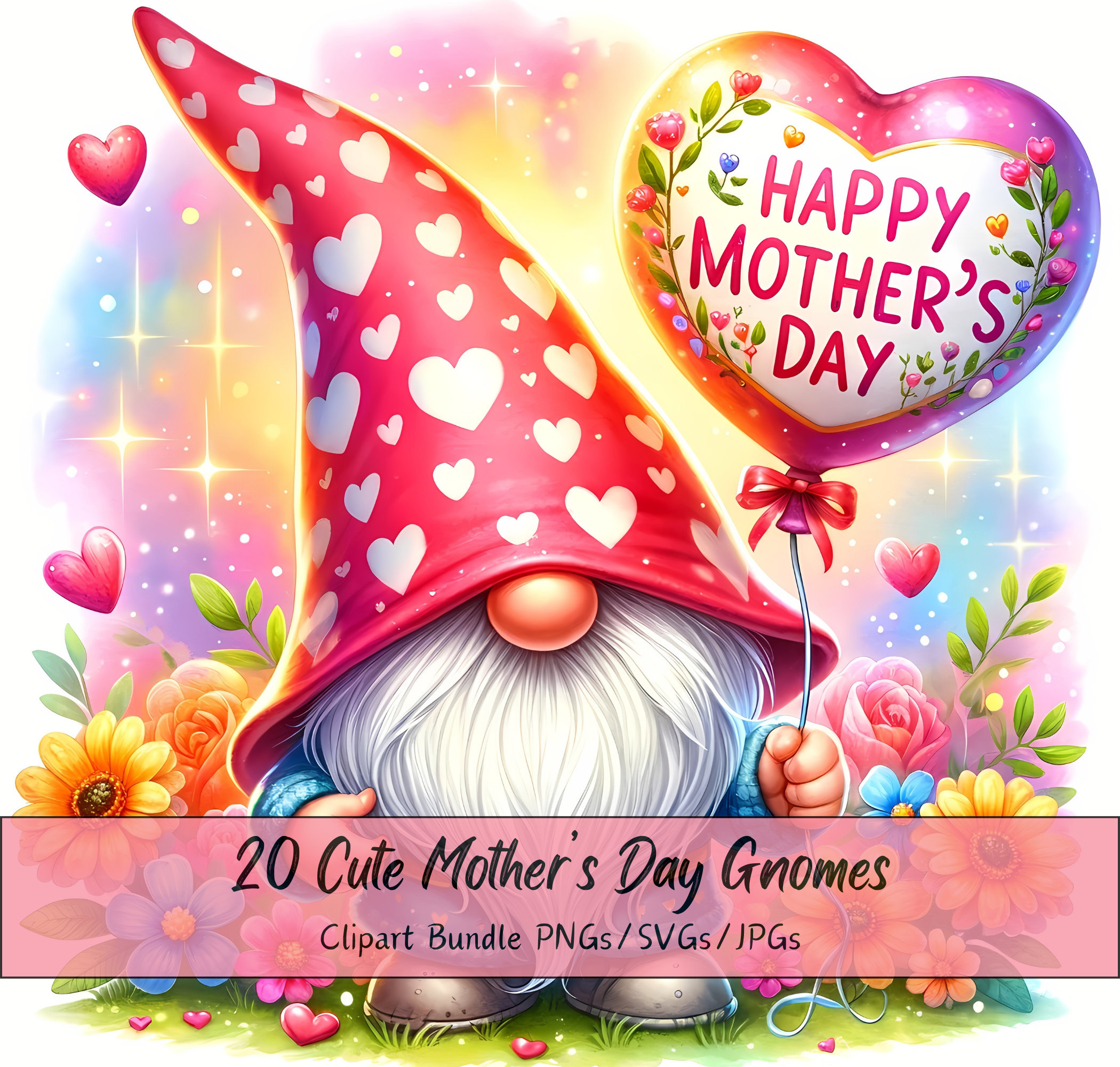 Cute Happy Mothers Day Gnomes Clipart Bundle, Love Gnome, Festive ...