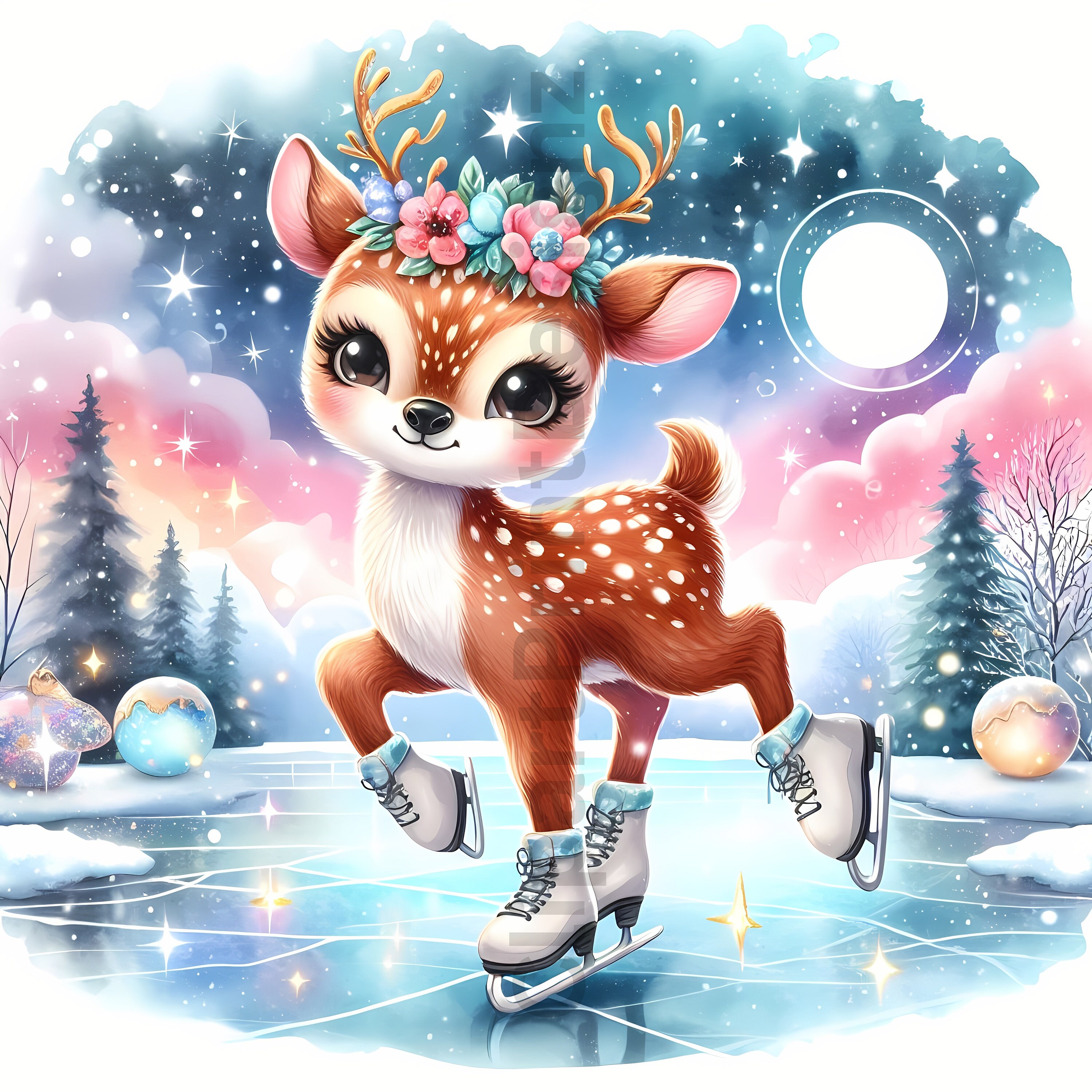 Cute Winter Animals Ice Skating Clipart Bundle, Festive Watercolor Clip ...