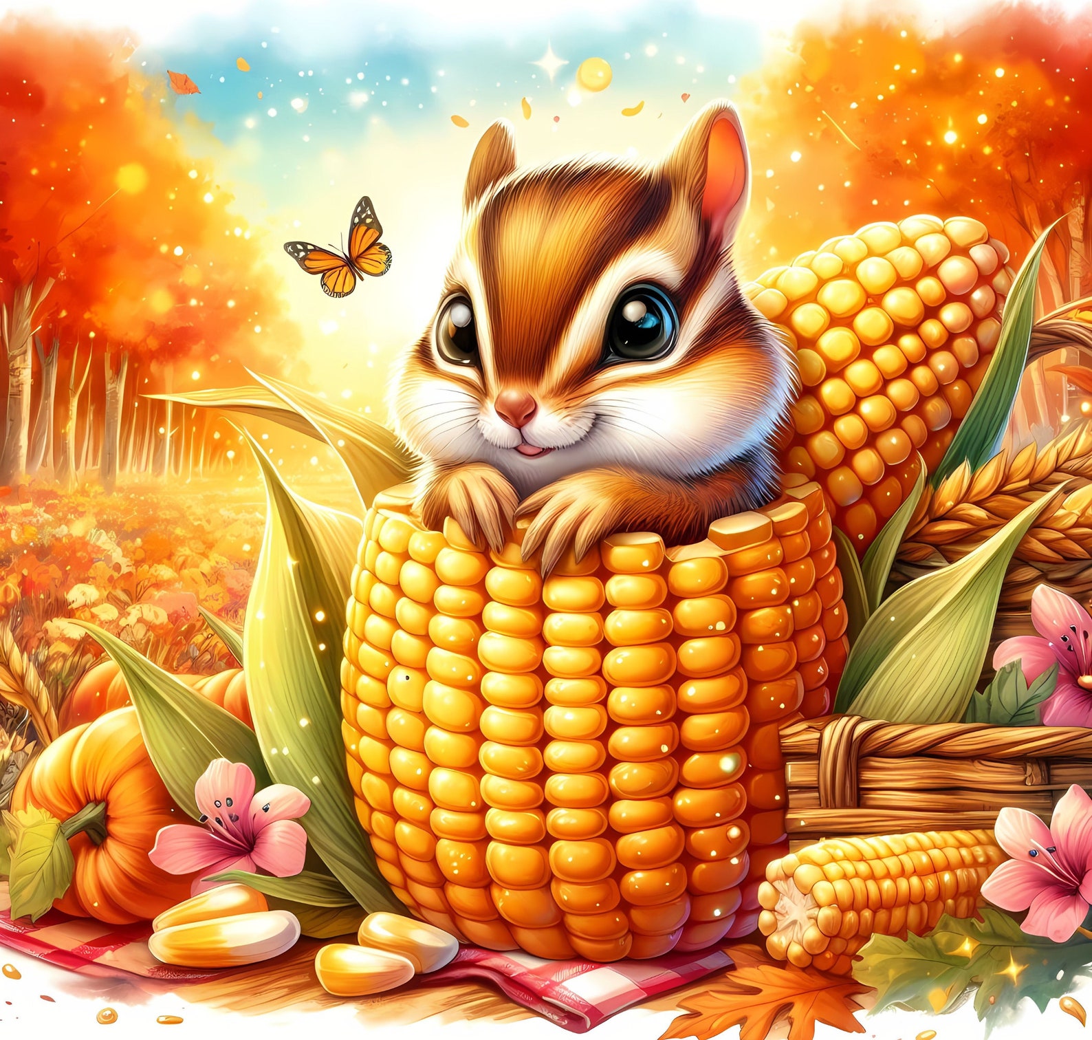 Cute Fall Chipmunks Clipart Bundle, Watercolor Autumn Chipmunk Clip Art ...