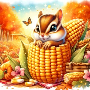 Cute Fall Chipmunks Clipart Bundle, Watercolor Autumn Chipmunk Clip Art ...