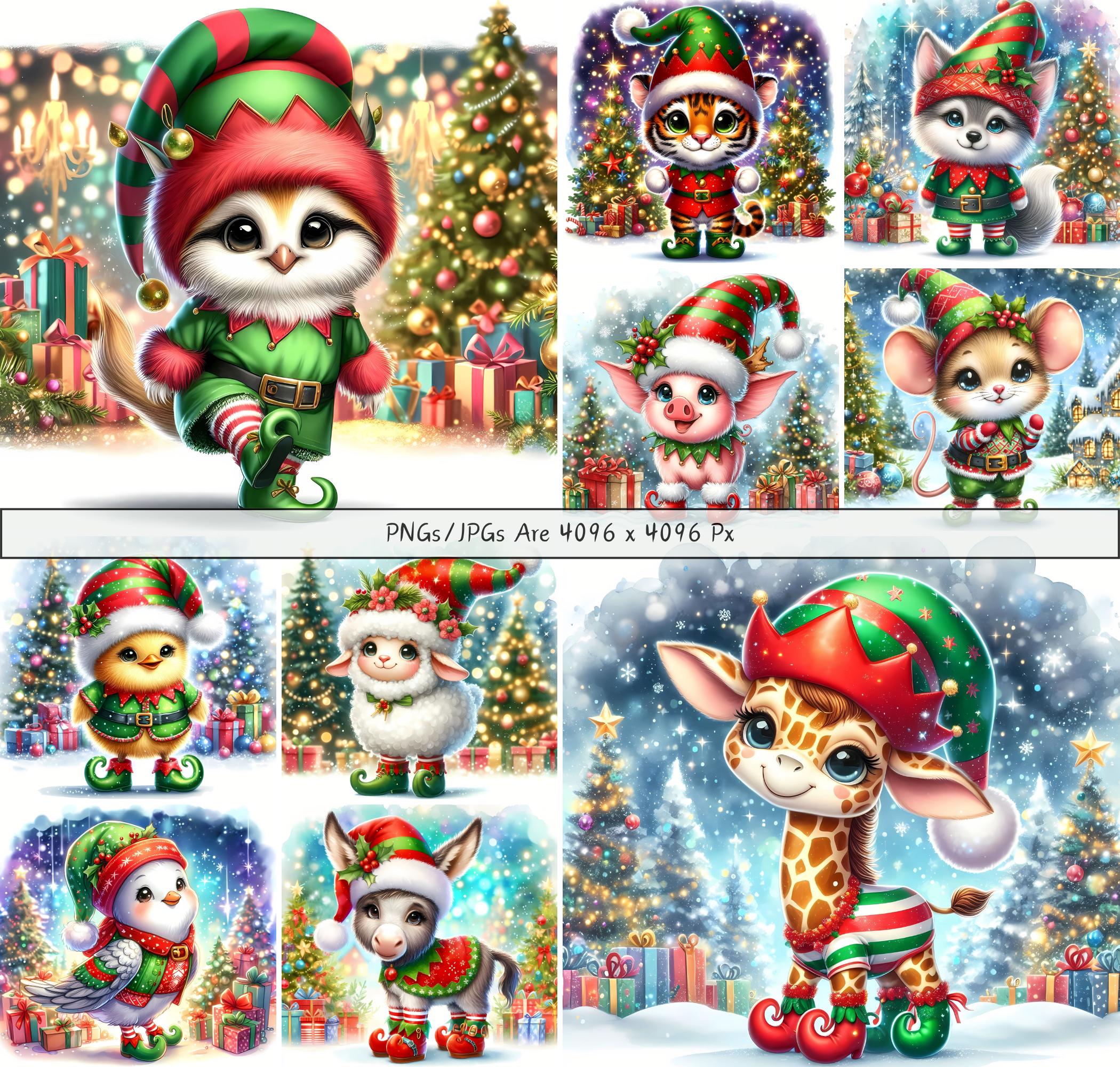 Cute Christmas Elf Animal Clipart Bundle, Xmas Elves Clip Art Images ...