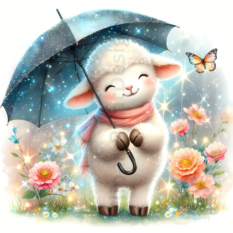 Cute Spring Lamb Clipart Bundle, Watercolor Clip Art Images, 20 High ...