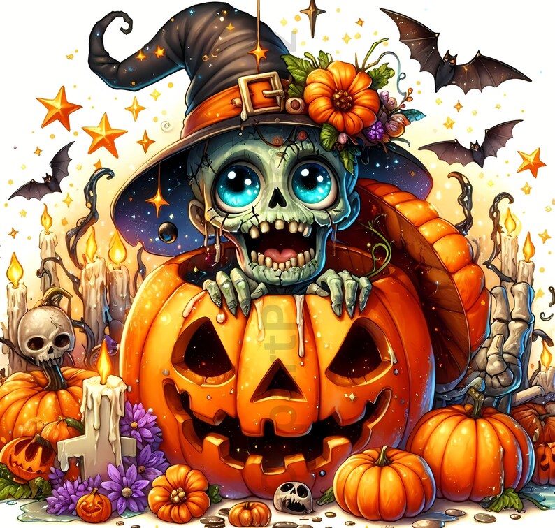 Cute Halloween Zombies Clipart Bundle, Watercolor Zombies Clip Art ...