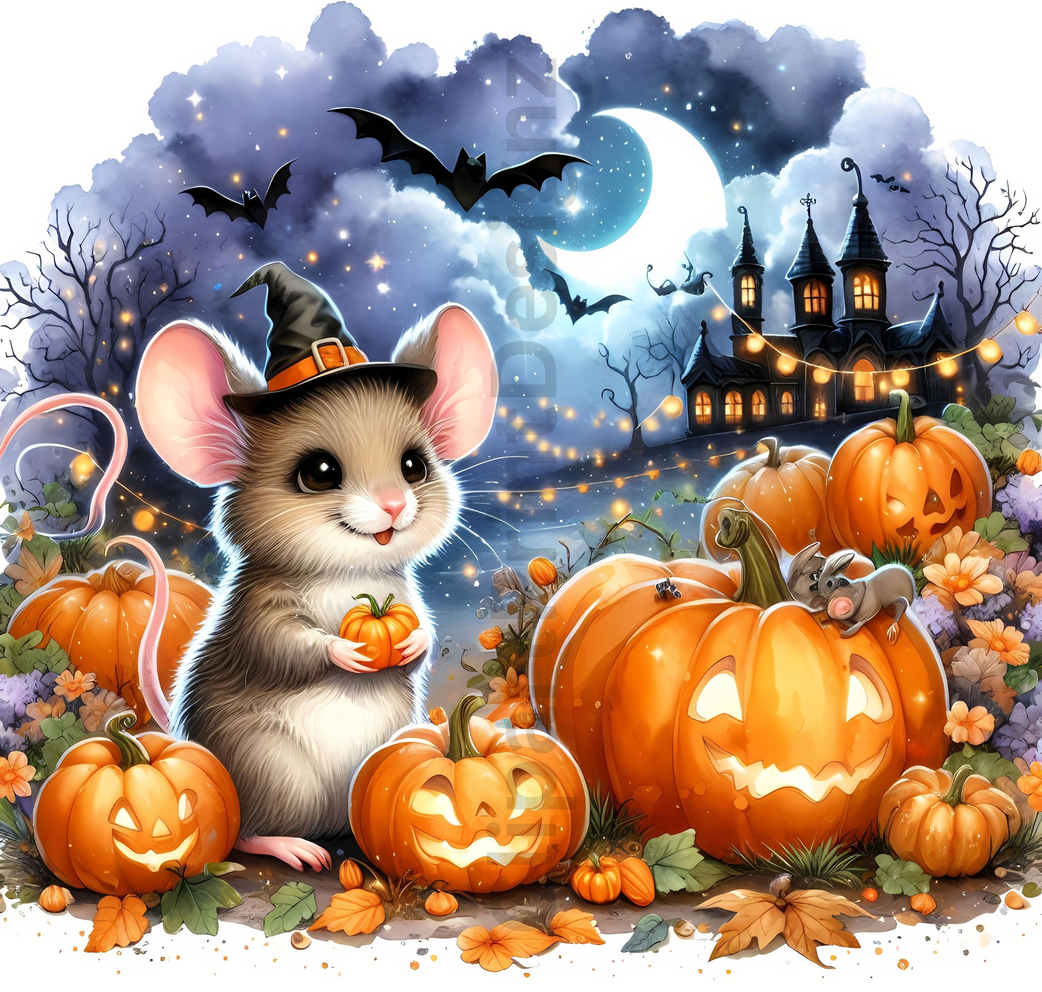 Cute Halloween Mouse Clipart Bundle, Watercolor Mice Clip Art Images ...
