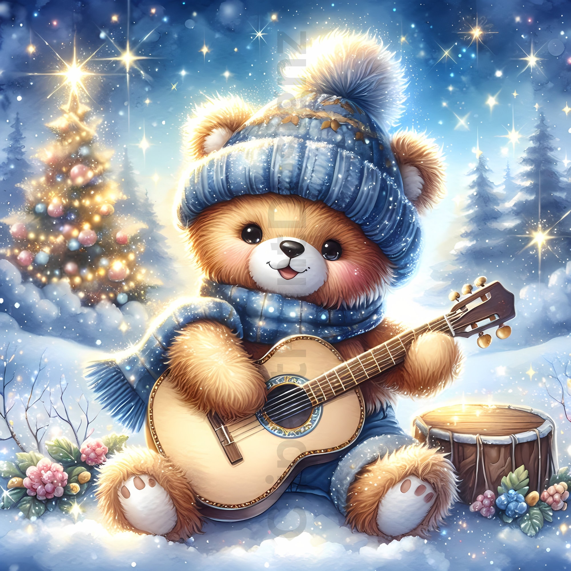 Cute Winter Teddy Bear Clipart Bundle, Festive Watercolor Clip Art ...