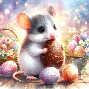 Cute Easter Mouse Clipart, Funny Watercolor Animal Images, High Quality ...