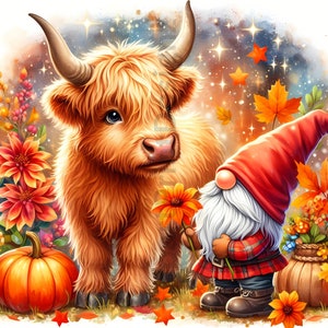 Cute Fall Highland Cows Clipart Bundle, Watercolor Autumn Cow Clip Art ...