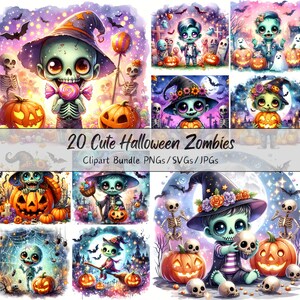Cute Halloween Zombies Clipart Bundle, Watercolor Zombies Clip Art ...