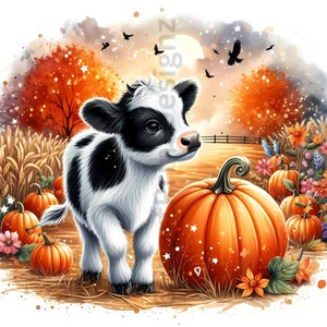 Cute Fall Cows Clipart Bundle, Watercolor Cow Clip Art Images, High ...