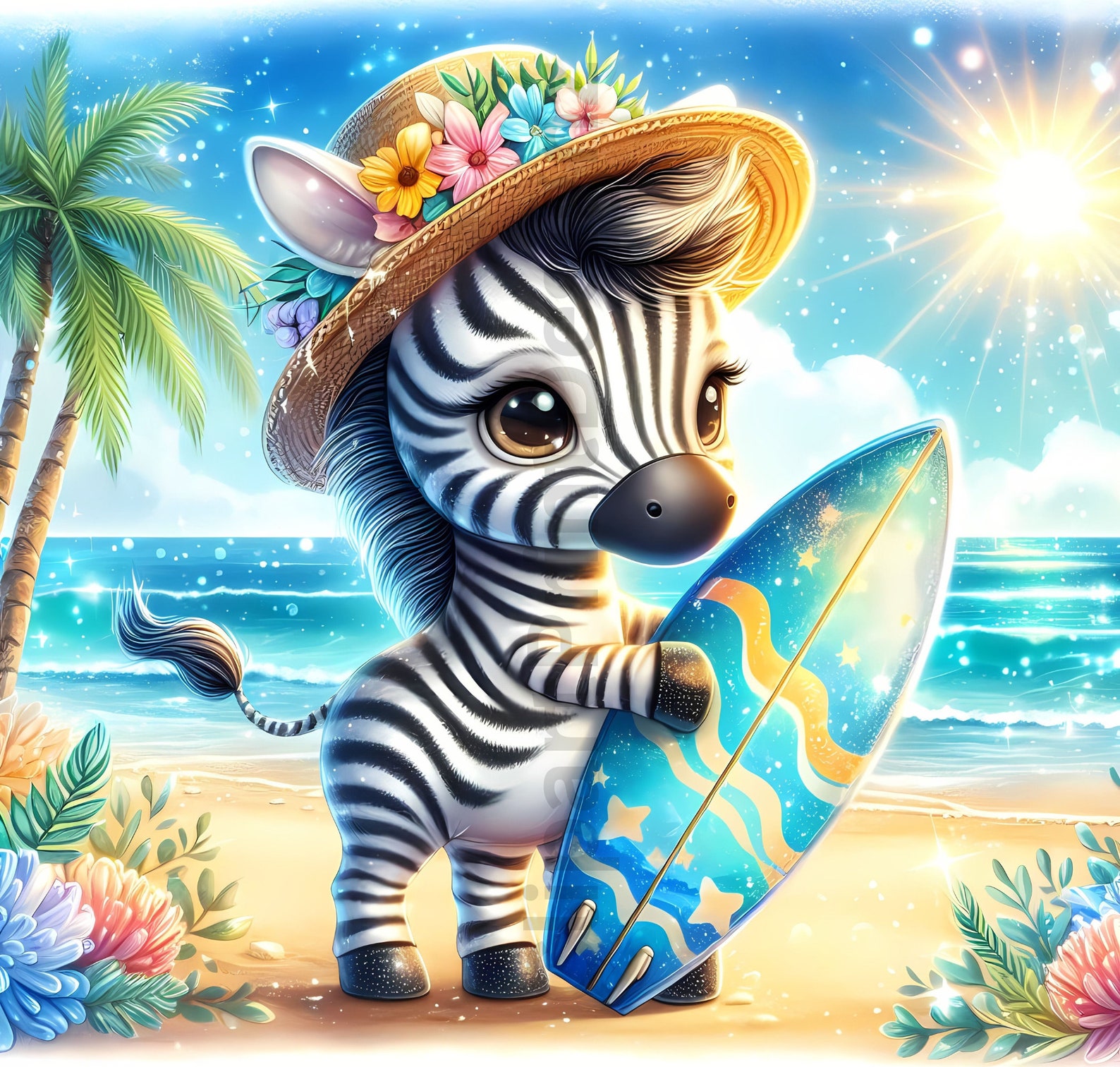 Cute Summer Surf Animals Clipart Bundle, Watercolor Beach Clip Art ...
