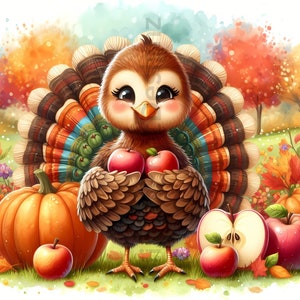 Cute Fall Turkeys Clipart Bundle, Watercolor Turkey Clip Art Images ...