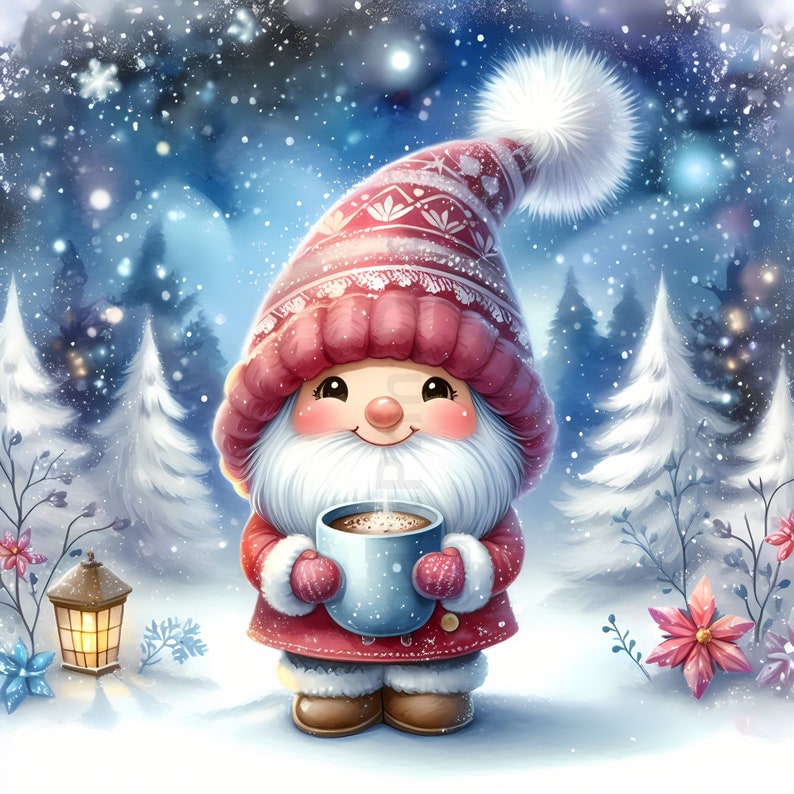 Cute Festive Winter Gnomes Clipart Bundle, Watercolor, 33 High Quality ...