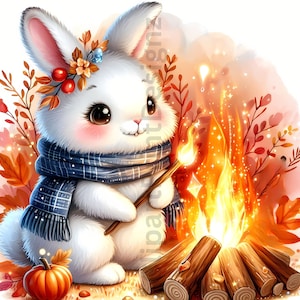 Cute Fall Rabbits Clipart Bundle, Watercolor Autumn Rabbit Clip Art ...