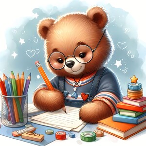 Cute Back to School Bears Clipart Bundle, Watercolor Bear Clip Art ...