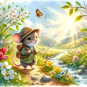 Cute Spring Mouse Clipart Bundle, Festive Watercolor Clip Art Images ...