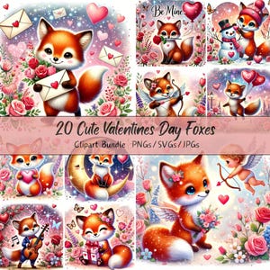 Cute Valentines Day Foxes Clipart Bundle, Valentine Fox Clip Art Images ...